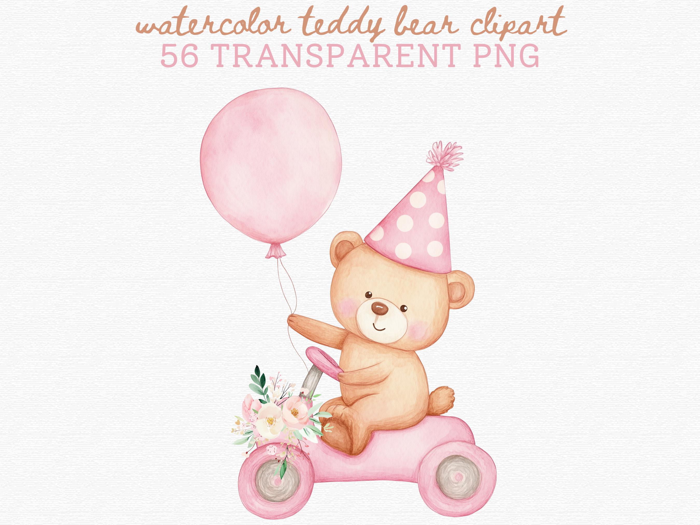 56 Teddy Bear Watercolor Clipart - Teddy Bear With Pink Balloon - Teddy ...