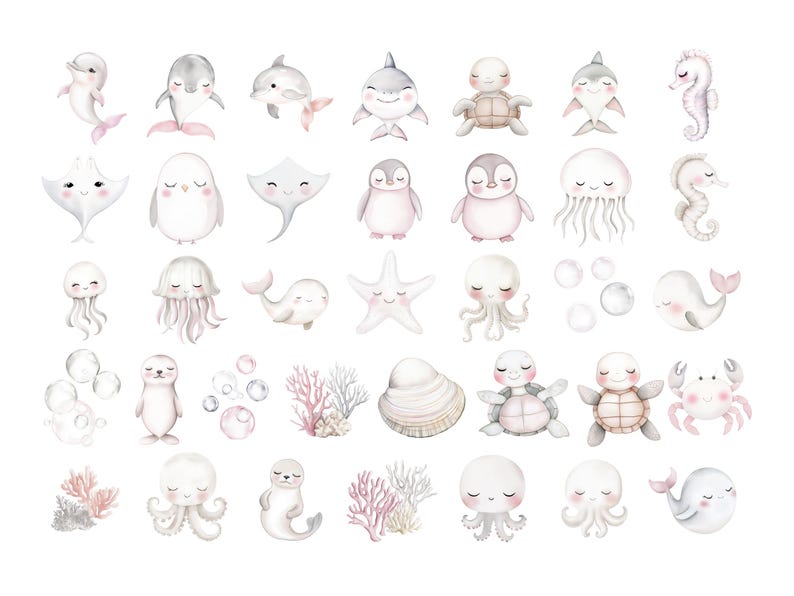 Cute Ocean Animals Clipart -under the Sea Watercolor Clipart - Cute Sea ...