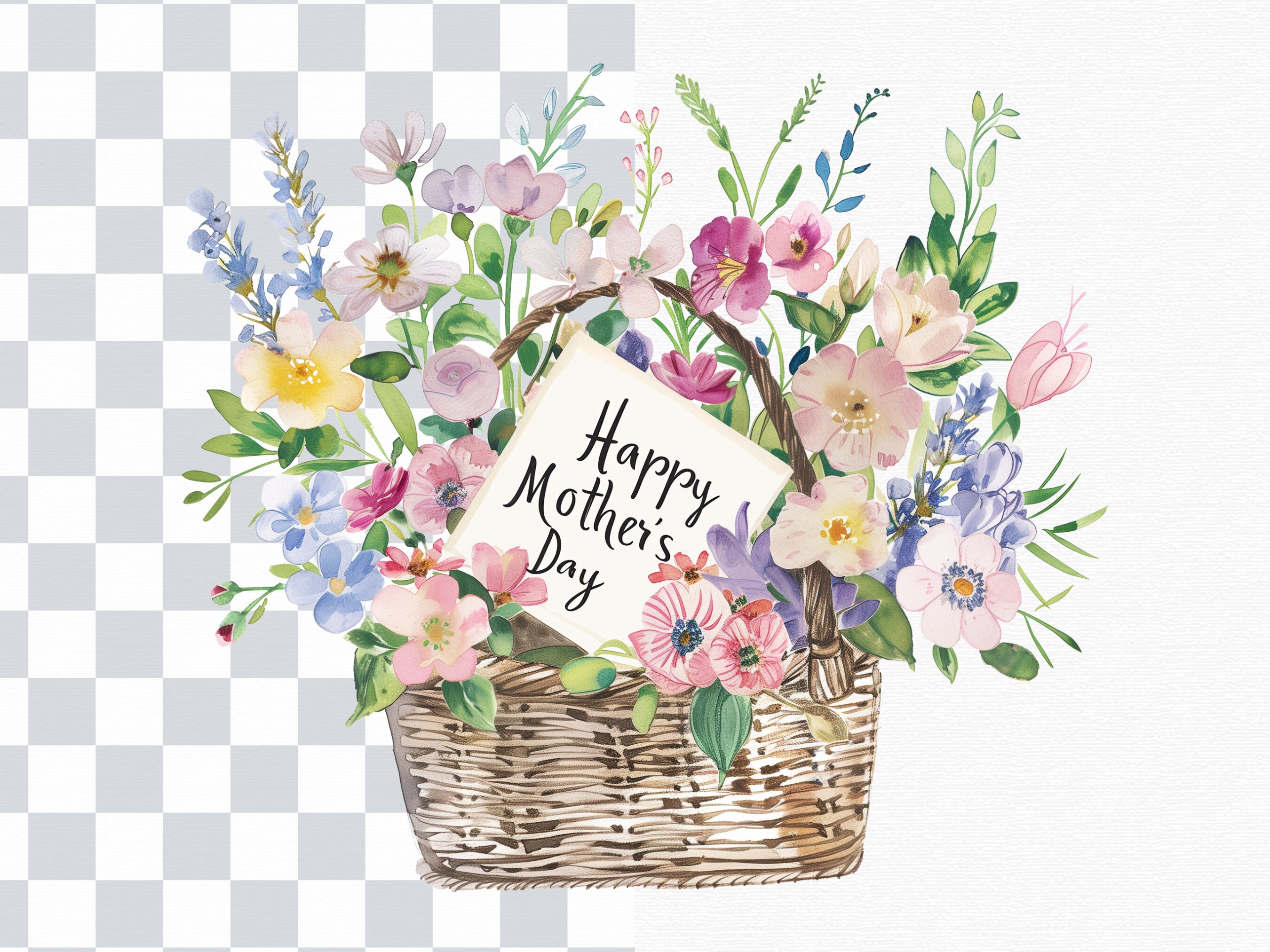Watercolor Mother's Day Clipart, Happy Mother's Day Clipart, Flower ...