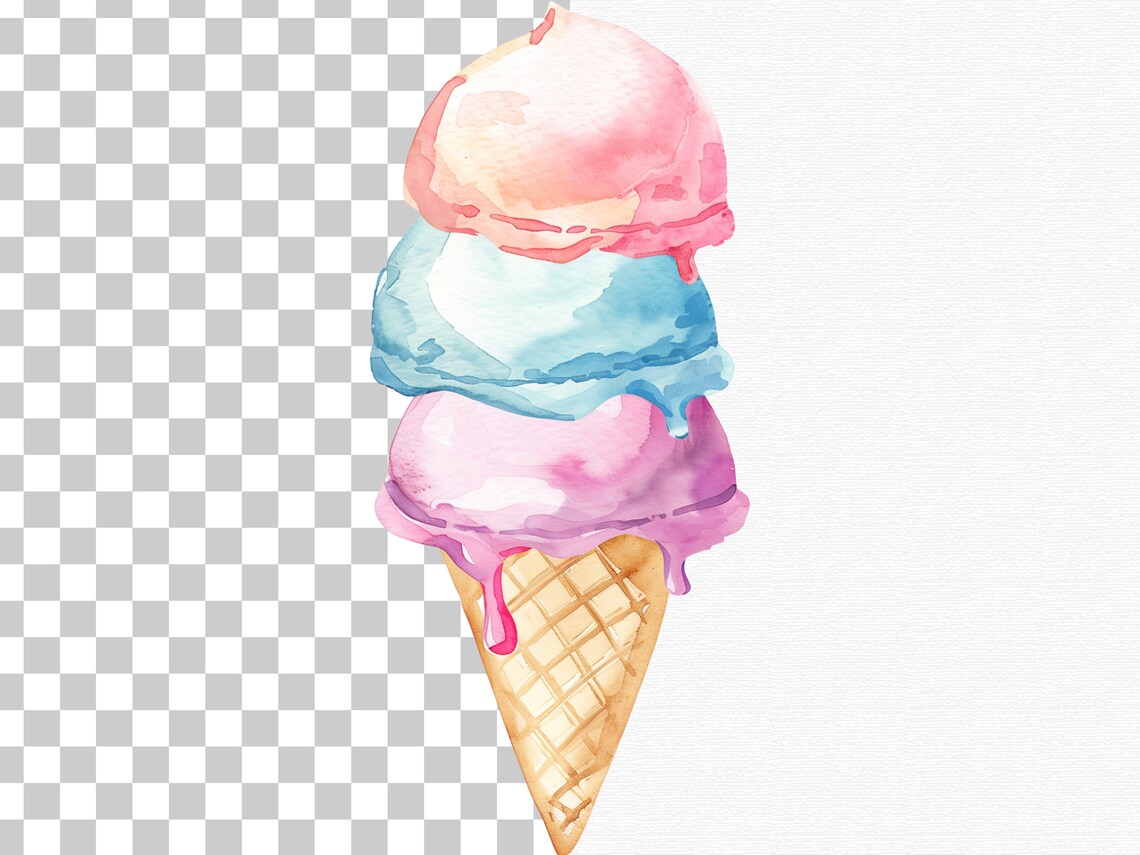Ice Cream Watercolor Clipart, Ice Cream PNG, Icecream Clipart, Summer ...