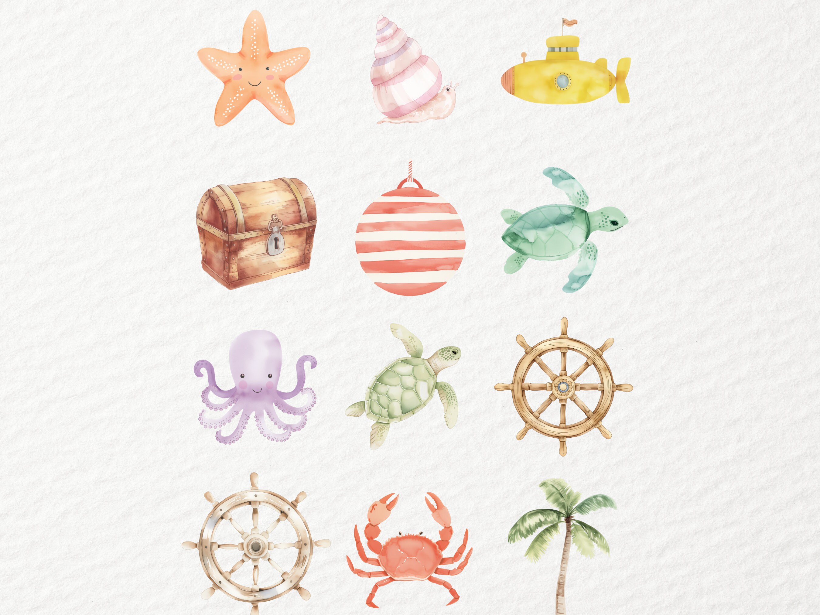 49 Watercolor Nautical Clipart, Sailor Clipart, Clam Shell Whale ...