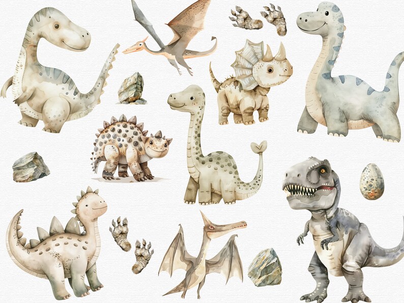 Dinosaur Watercolor Clipart Set - Prehistoric Clipart - Watercolor ...