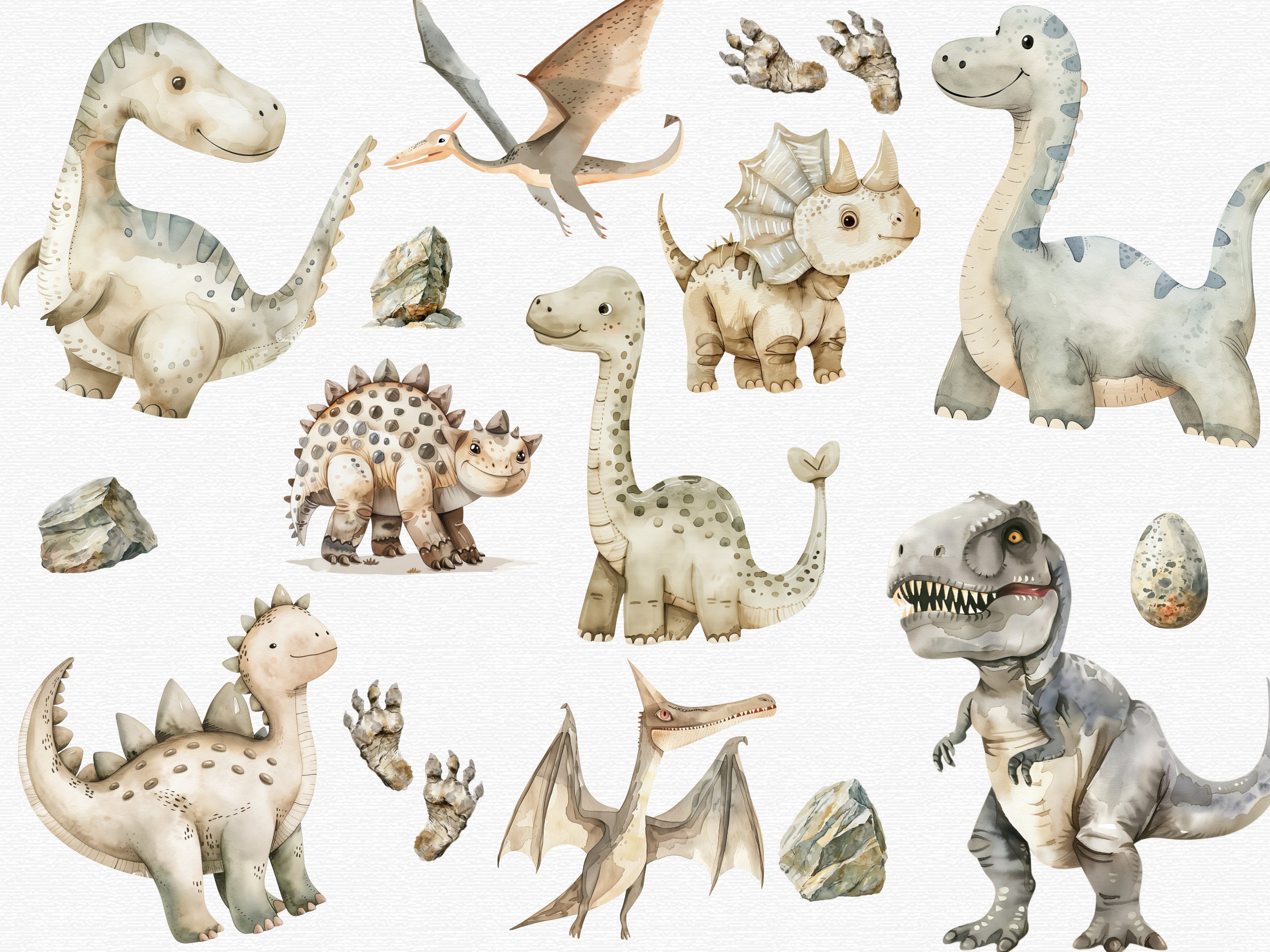 Dinosaur Watercolor Clipart Set - Prehistoric Clipart - Watercolor ...
