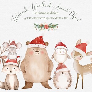 Watercolor Woodland Animals - Christmas Woodland Animals PNG - Cute ...