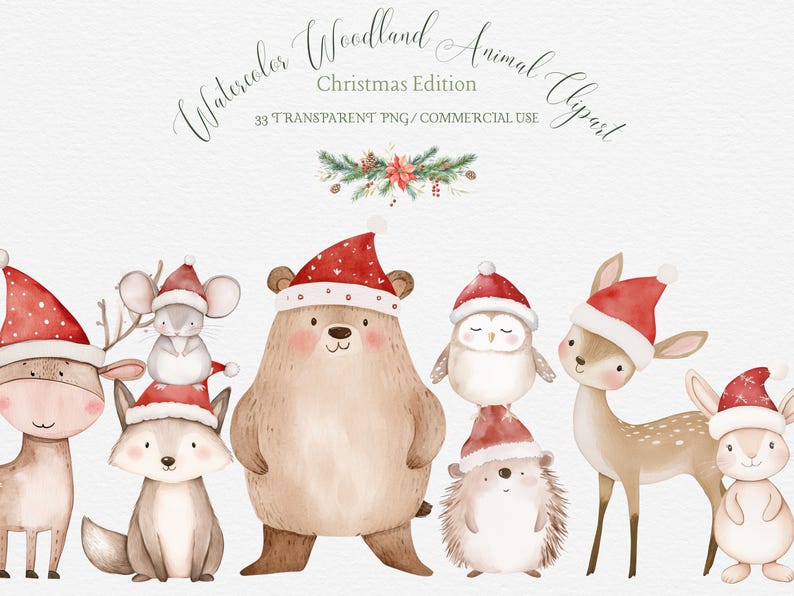 Watercolor Woodland Animals - Christmas Woodland Animals PNG - Cute ...