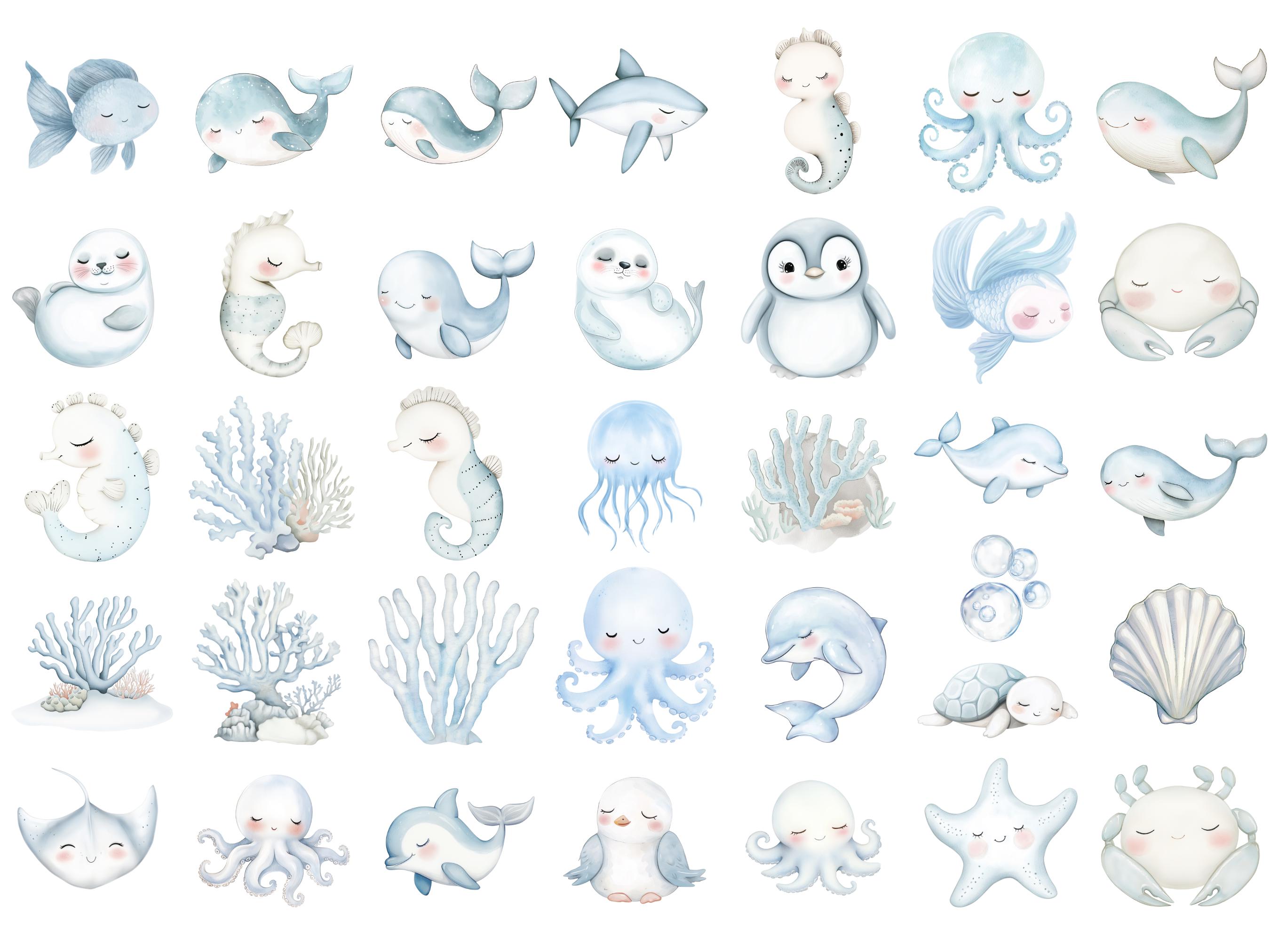 Cute Ocean Animals Clipart -under the Sea Watercolor Clipart - Sea ...