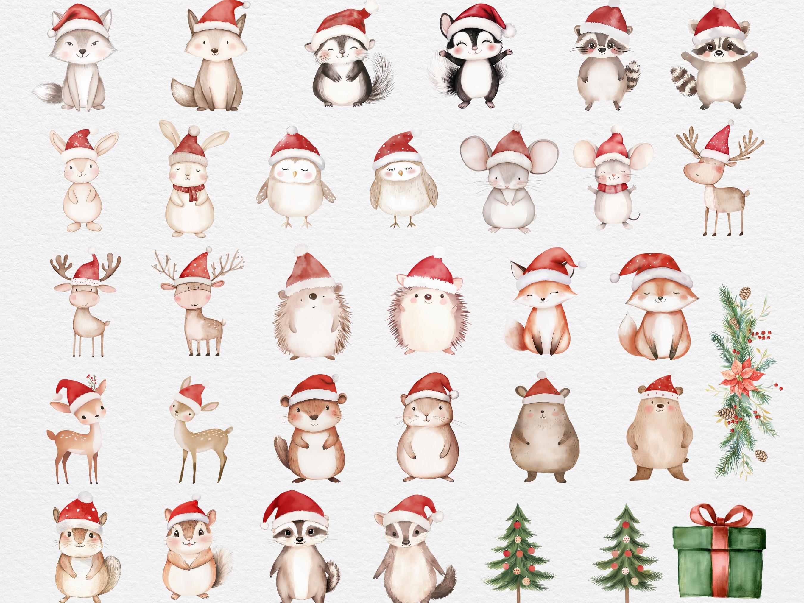 Watercolor Woodland Animals - Christmas Woodland Animals PNG - Cute ...