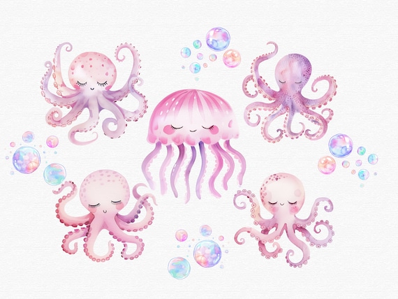 Pink Ocean Animals Clip