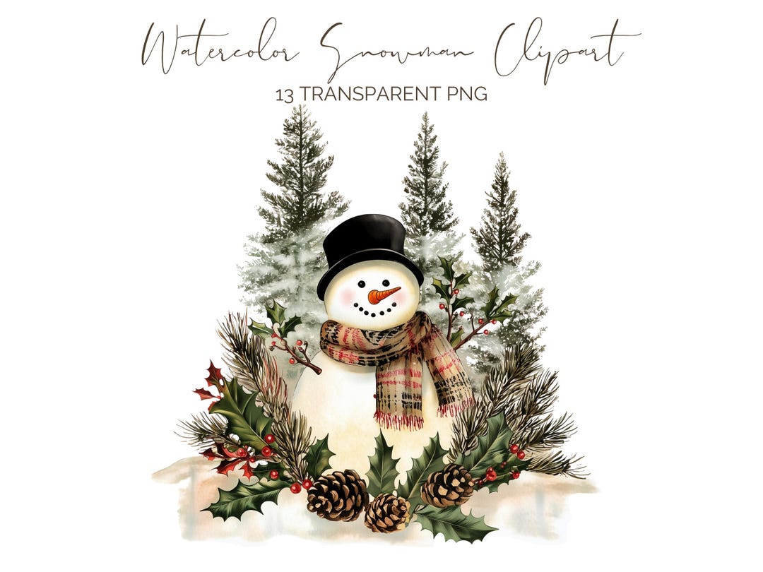 Watercolor Snowman Clipart - Christmas Snowman PNG - Watercolor ...