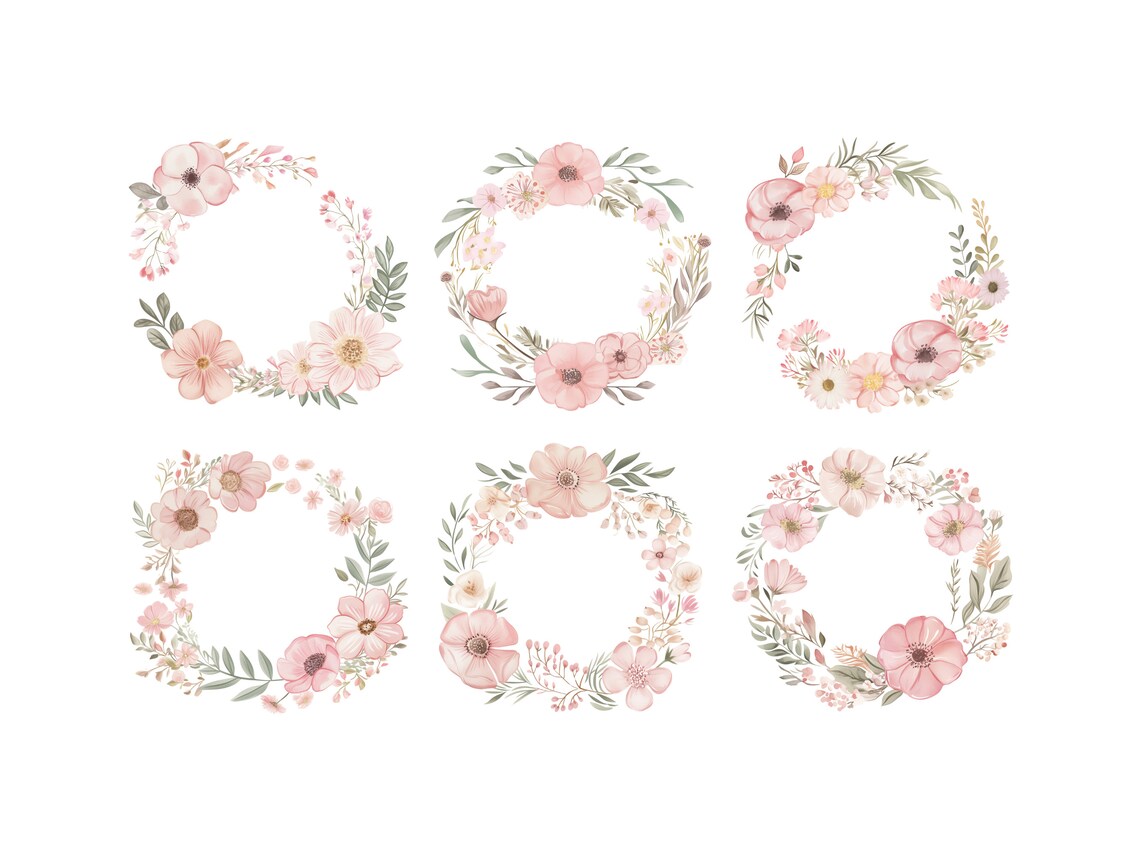 12 Blush Pink Floral Wreath Clipart - Flower Clipart PNG - Flower ...