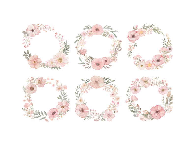 12 Blush Pink Floral Wreath Clipart - Flower Clipart PNG - Flower ...