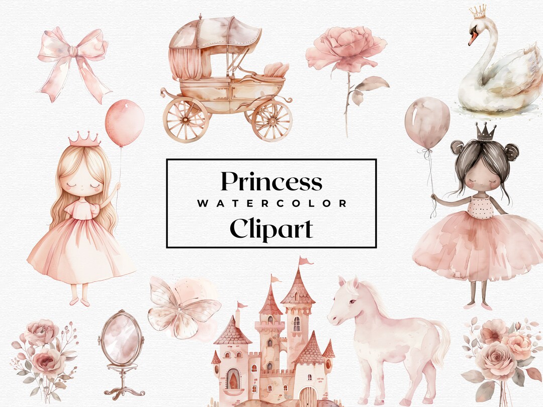Watercolor Princess Clipart Bundle, Castle Clipart, Nursery Wall Art ...