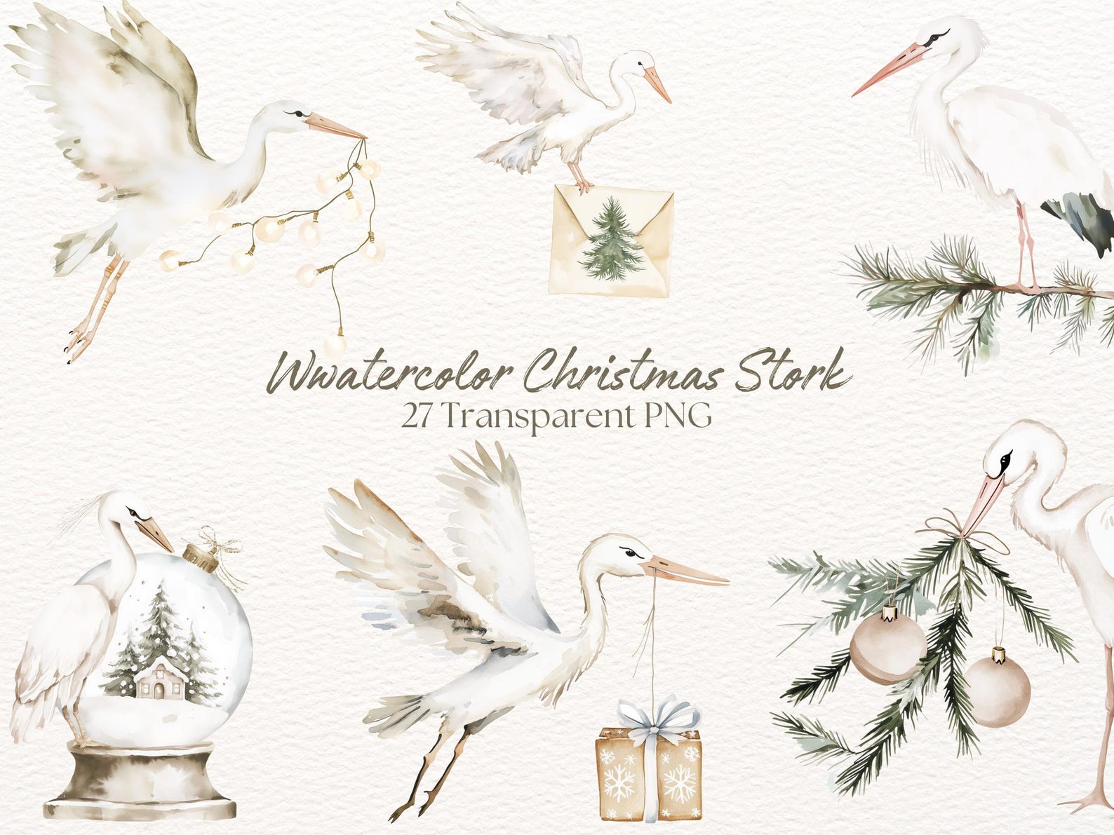 Watercolor Christmas Stork Clipart, Stork PNG, Christmas Clipart, Stork ...