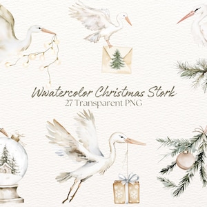 Watercolor Christmas Stork Clipart, Stork PNG, Christmas Clipart, Stork ...