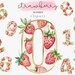 Watercolor Strawberry Number Clipart - Gold Border - Strawberry PNG - 0 ...
