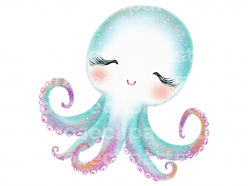 Watercolor Cute Glittery Sea Creatures Clipart Collection - Mermaid ...