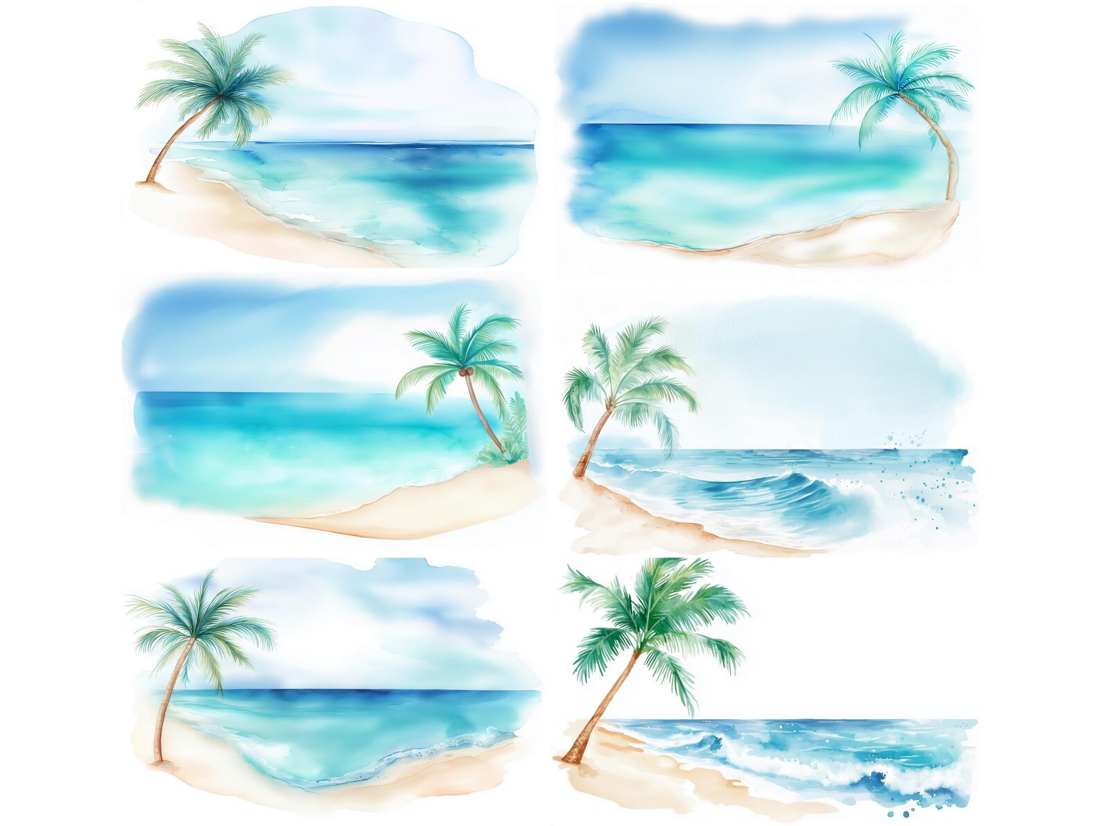 Watercolor Beach Clipart: Tropical Island Scene PNG (commercial Use ...