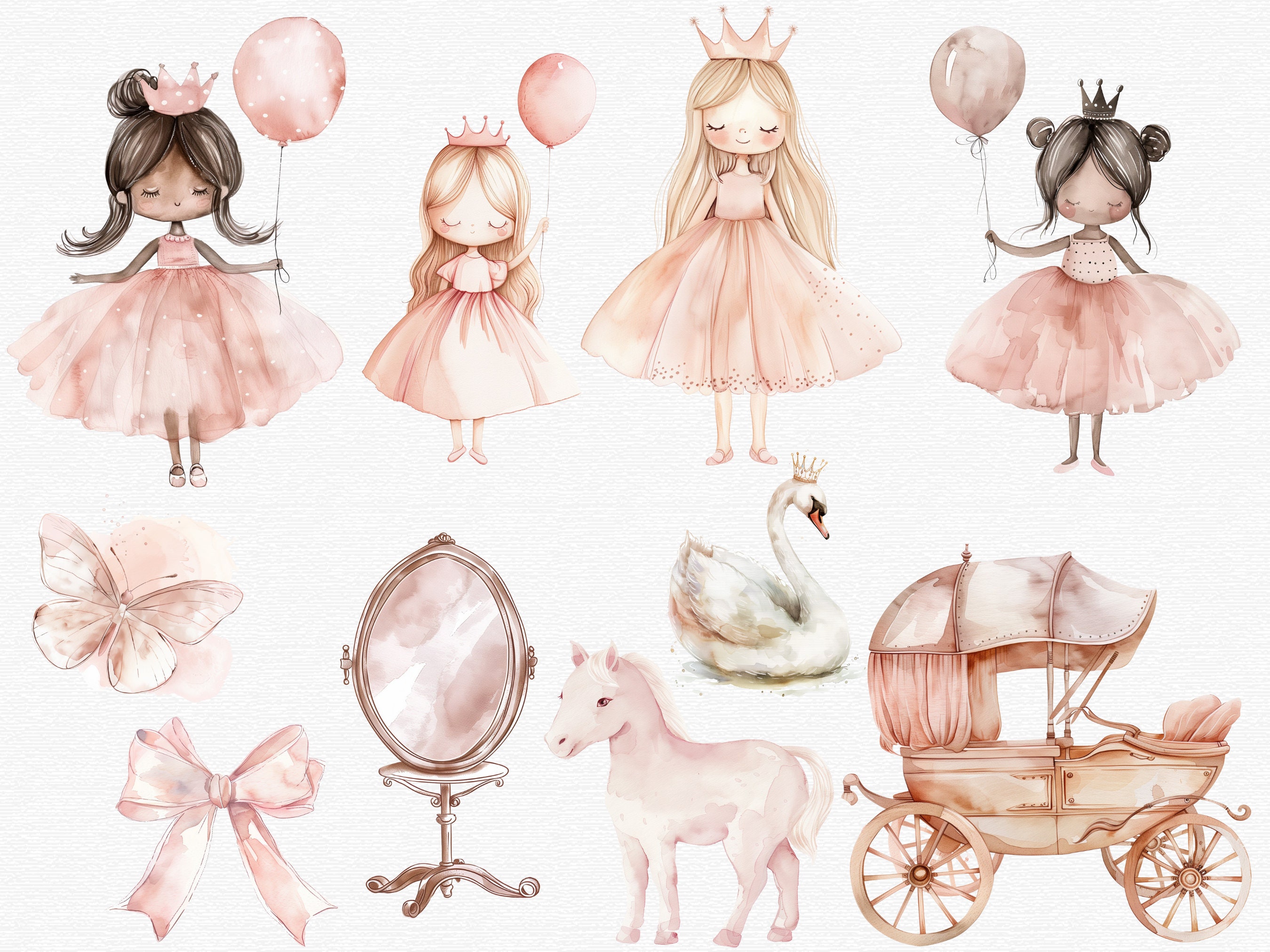 Watercolor Princess Clipart Bundle, Castle Clipart, Nursery Wall Art ...