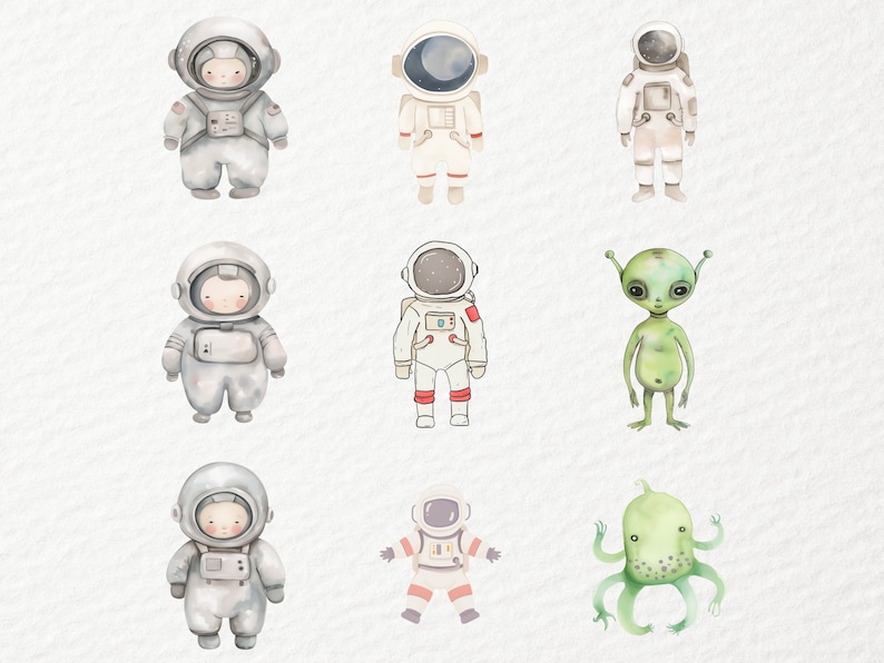 Astronaut and Space Watercolor Clipart, Space Digital Print, Celestial ...