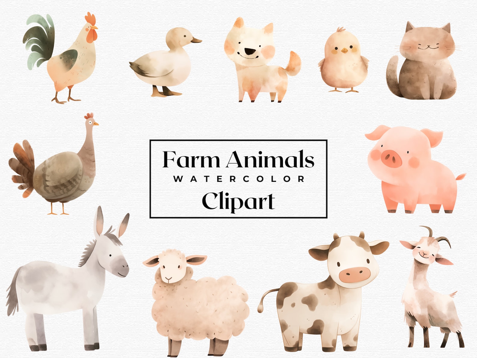 Watercolor Farm Animal Clipart Bundle, Nursery Decor, Baby Shower Decor ...