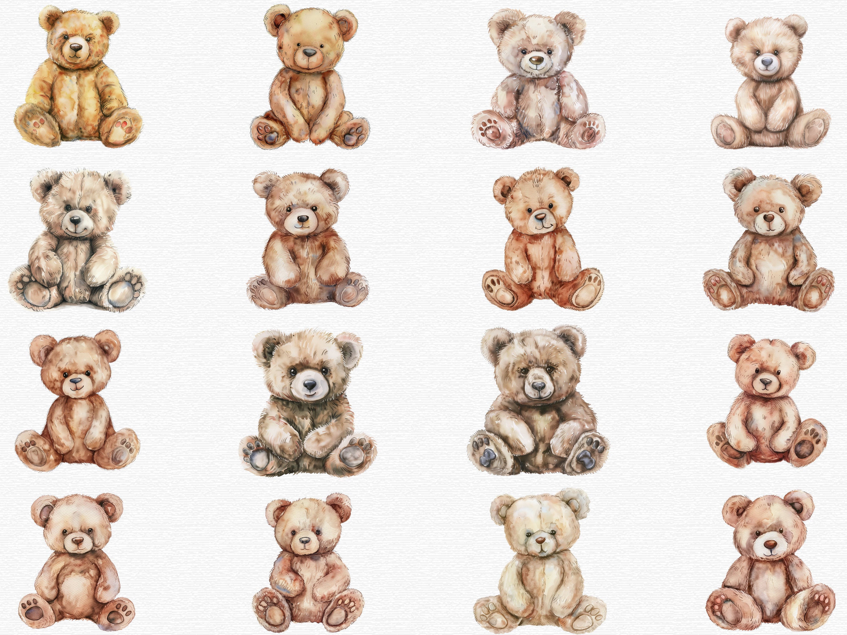 16 Teddy Bear Watercolor Clipart PNG Digital Download Teddy Bear Baby ...