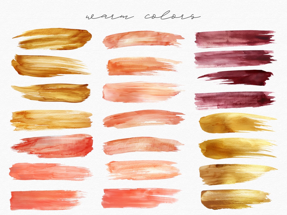 Watercolor Brush Stroke Clipart, Cool and Warm Color, Watercolor Brush ...