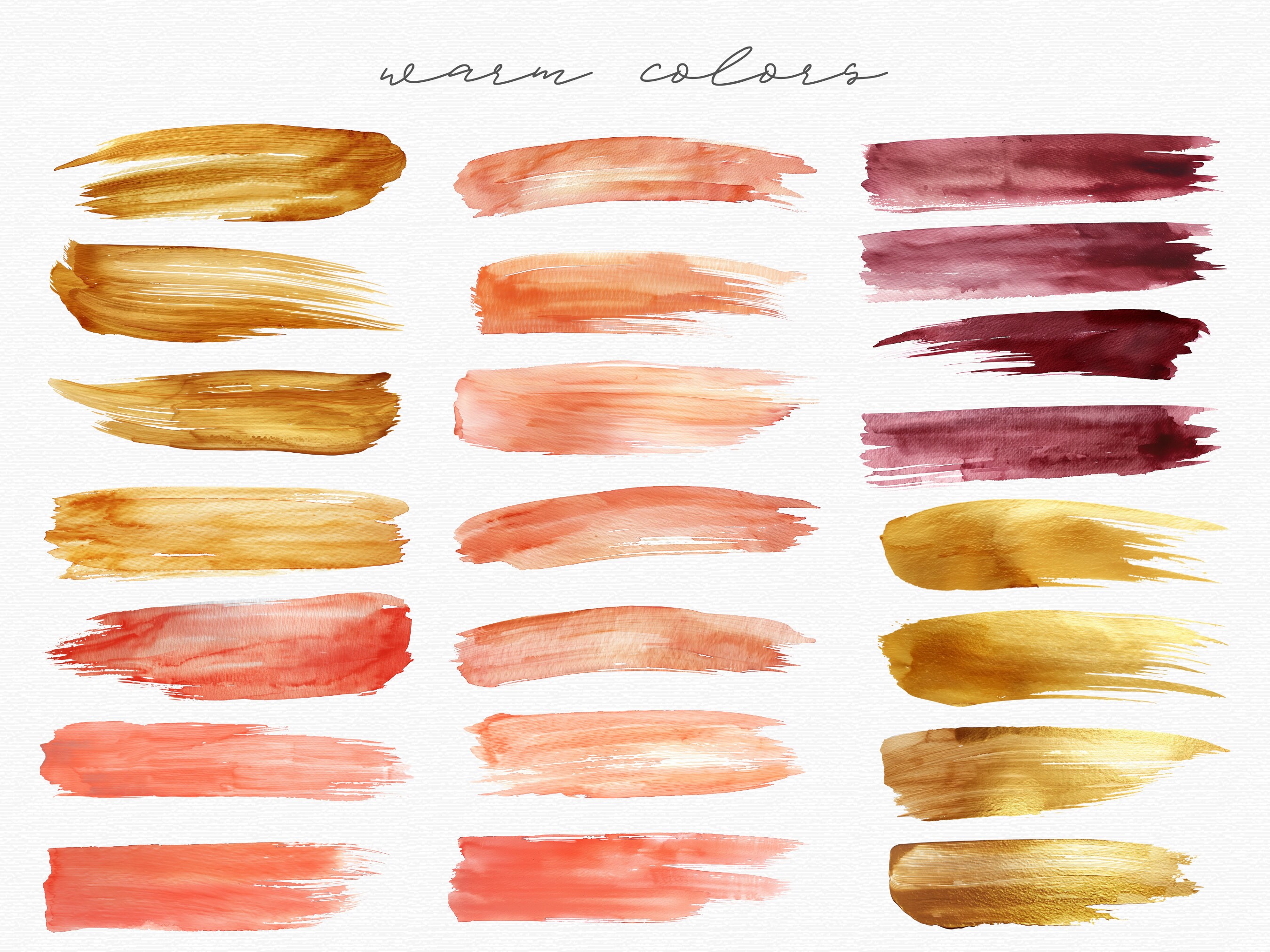 Watercolor Brush Stroke Clipart, Cool and Warm Color, Watercolor Brush ...