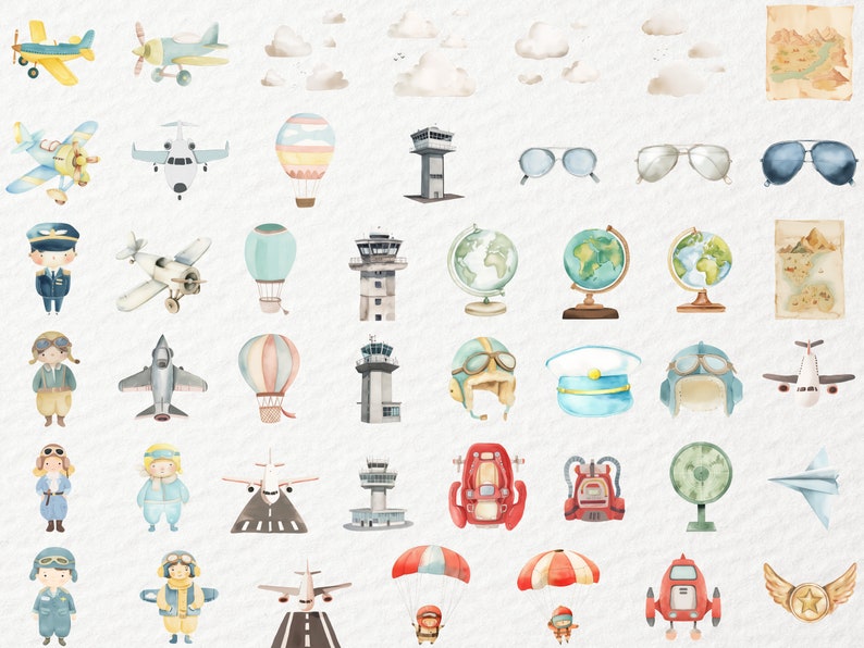 45 Watercolor Little Aviator Clipart, Airplane Clipart, Pilot Clipart ...