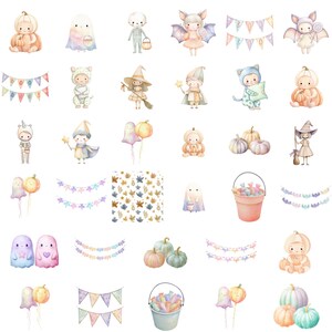 Pastel Halloween Clipart PNG Bundle | Cute Watercolor Halloween Kids ...