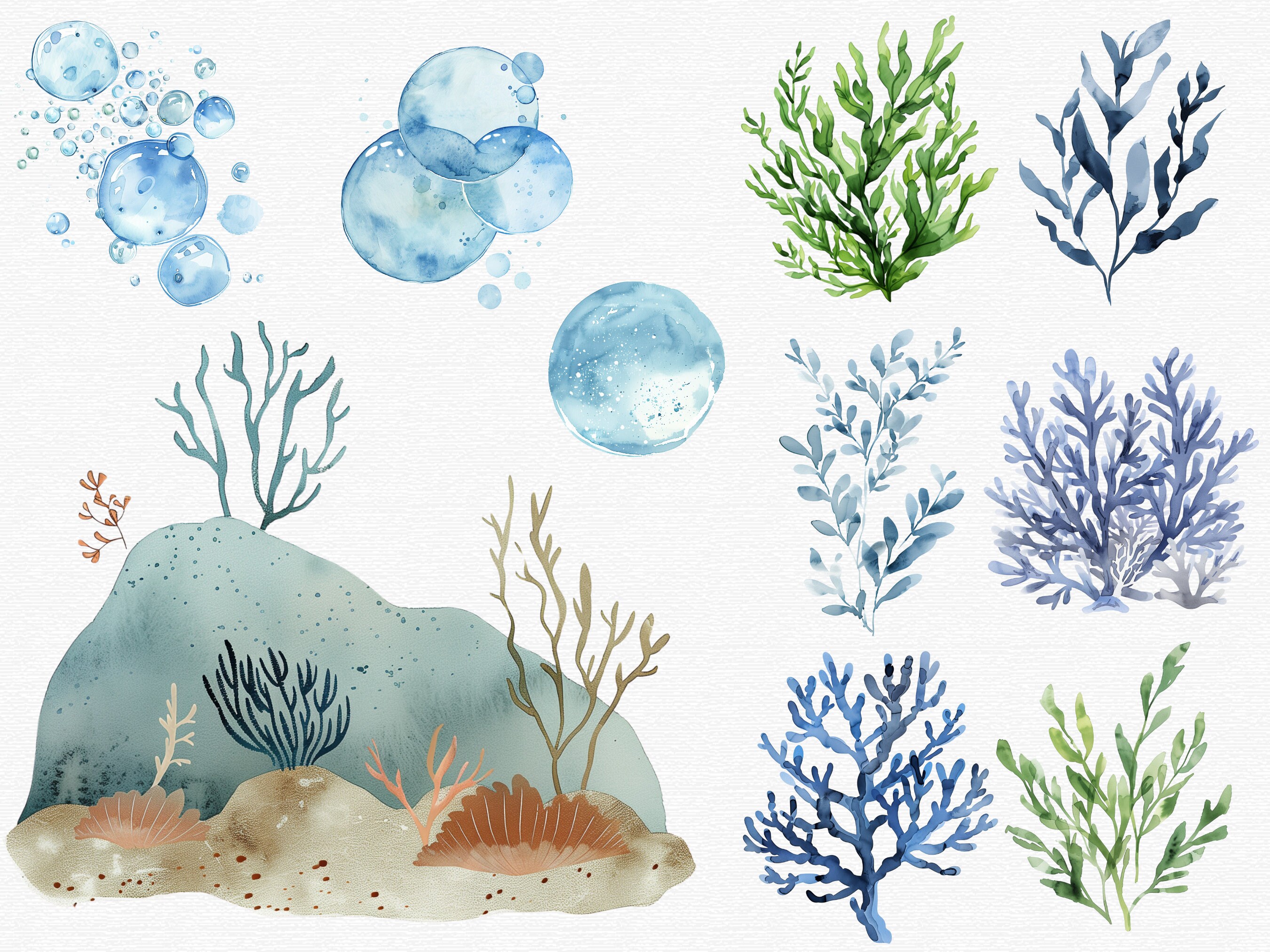 Sea Animals Clipart, Little Sea Animals Clipart, Undersea Watercolor ...