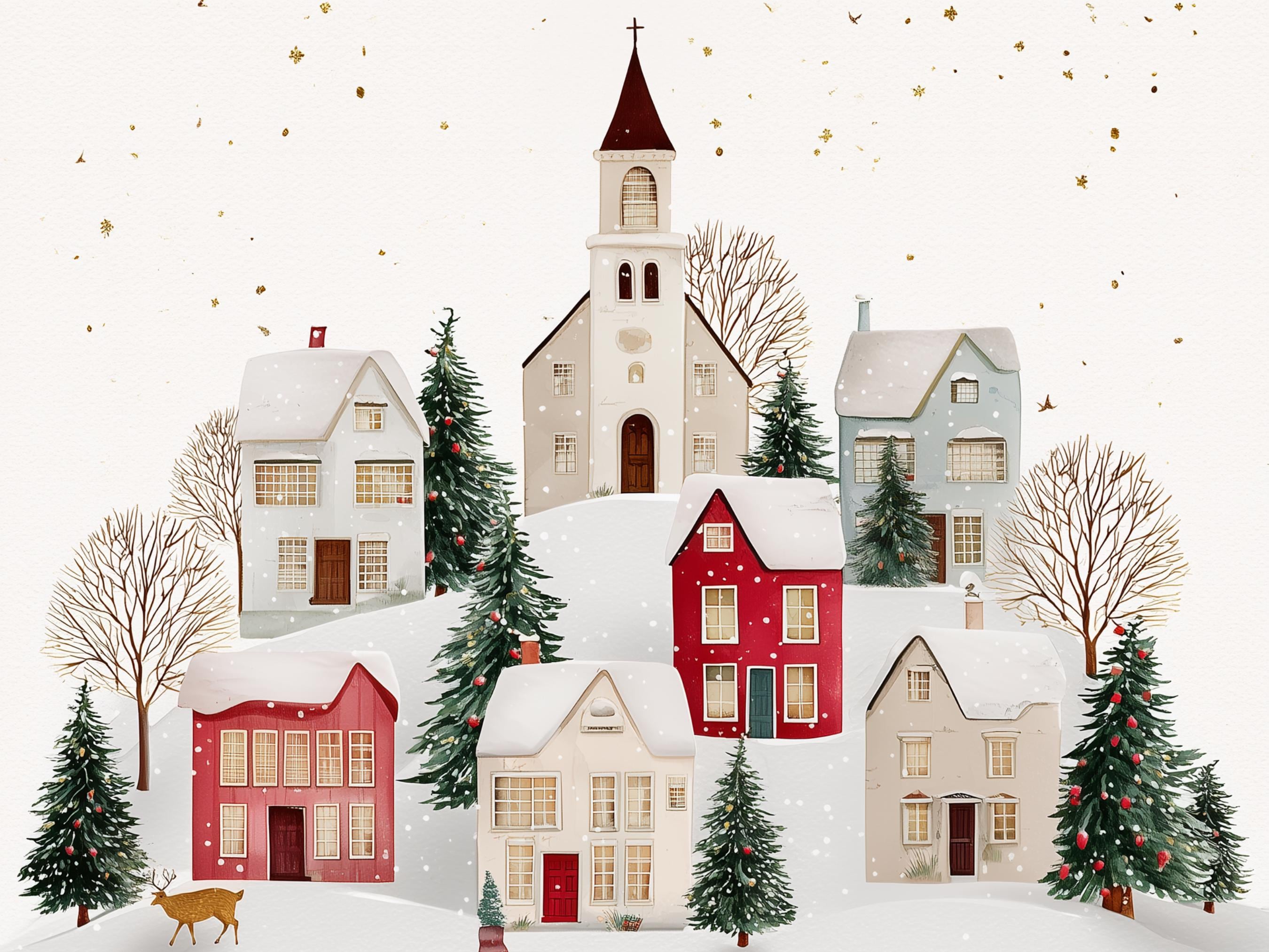 Watercolor Christmas Village Clipart: Winter Scene PNG (commercial Use ...