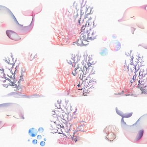 Pink Sea Animals Clipart, Little Sea Animal Clipart, Undersea ...