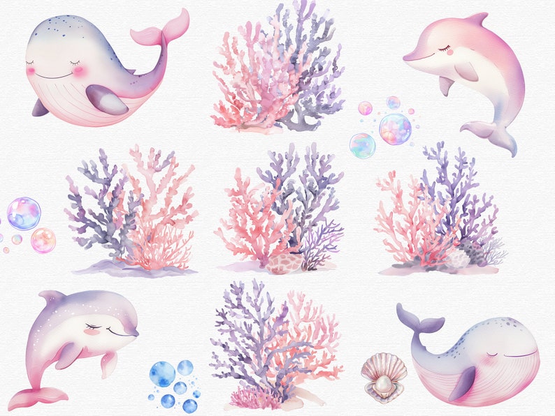 Pink Sea Animals Clipart, Little Sea Animal Clipart, Undersea ...