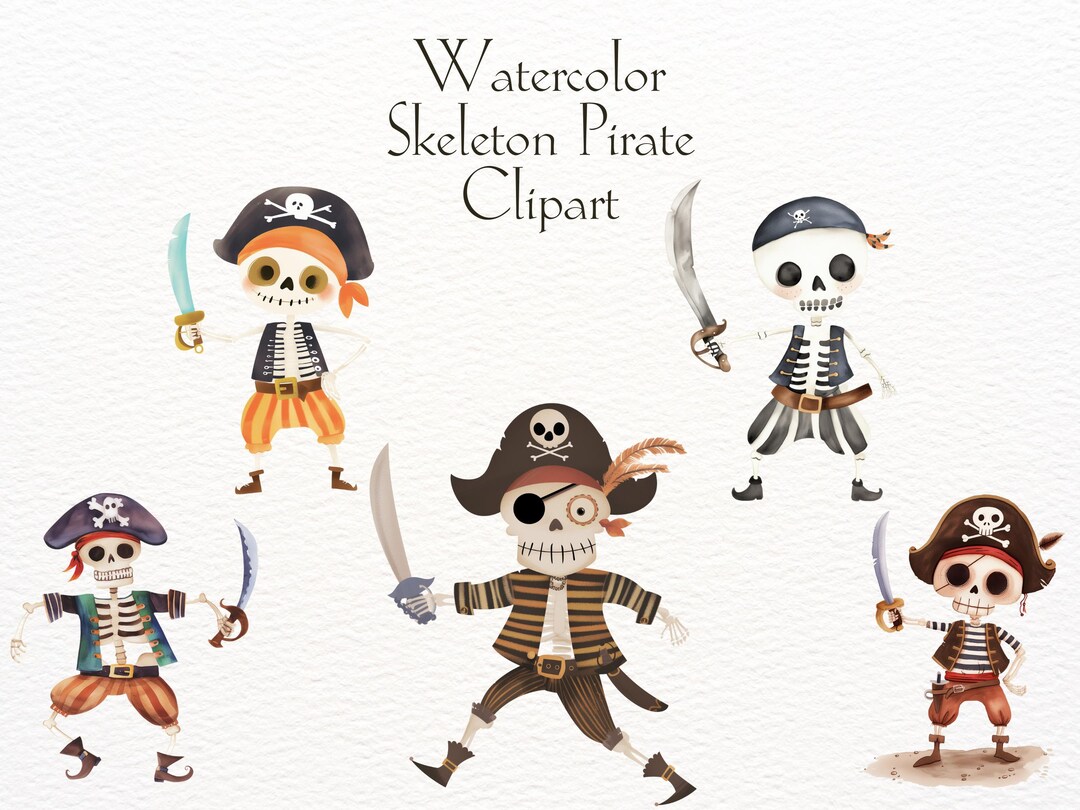 Watercolor Skeleton Pirate Clipart PNG - Halloween Clipart PNG ...