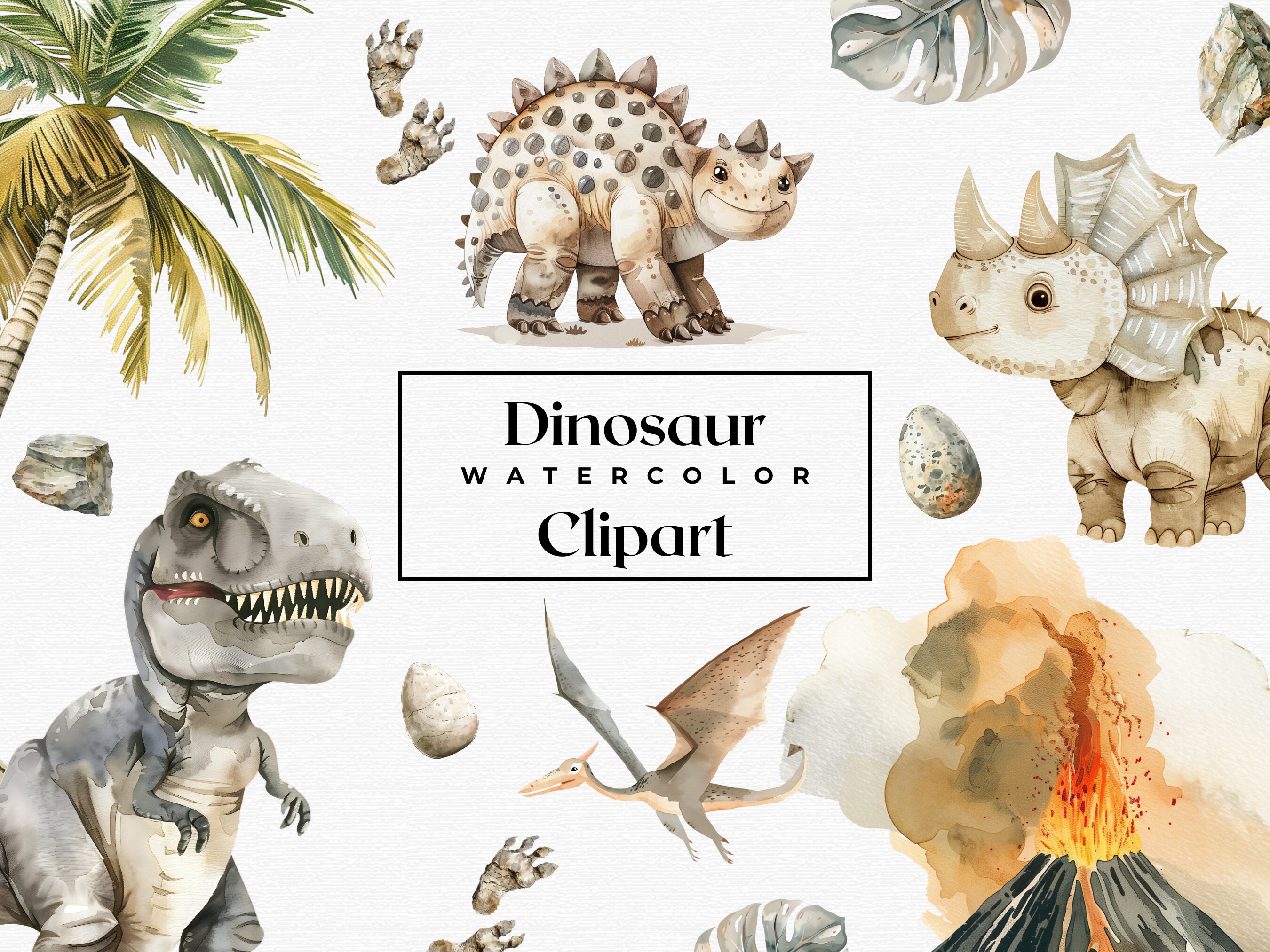 Dinosaur Watercolor Clipart Set - Prehistoric Clipart - Watercolor ...