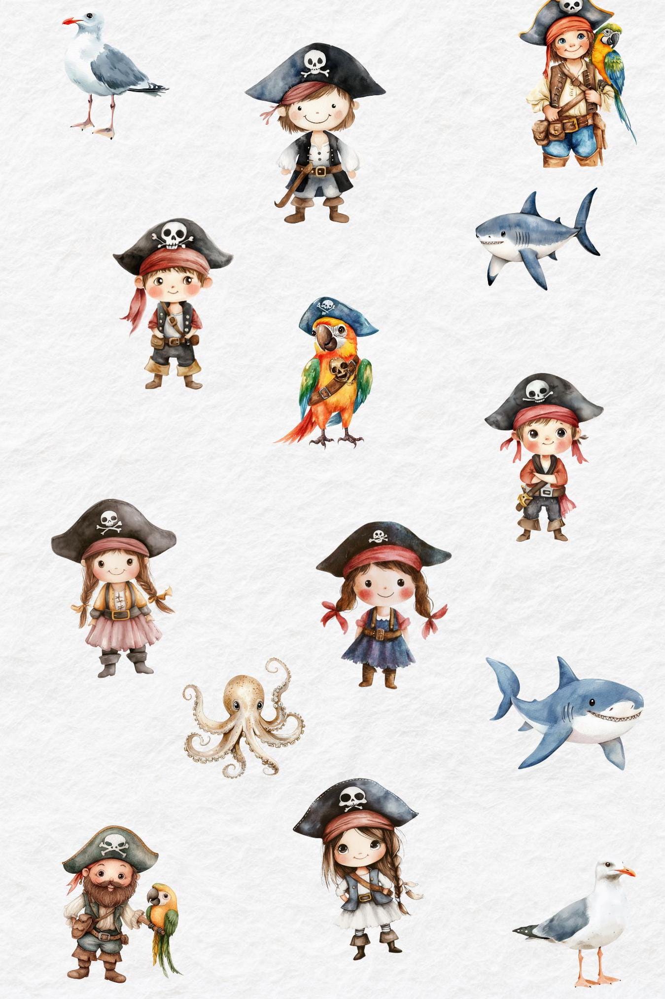 Watercolor Cute Pirate Clipart, Pirate Clipart Set, Pirate Ship ...