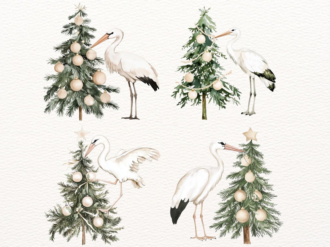Watercolor Christmas Stork Clipart, Stork PNG, Christmas Clipart, Stork ...