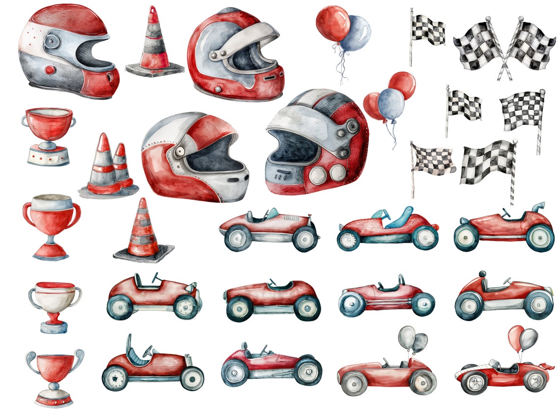 Watercolor Red Racecar Clipart - Racing Car Clipart - Racecar PNG ...