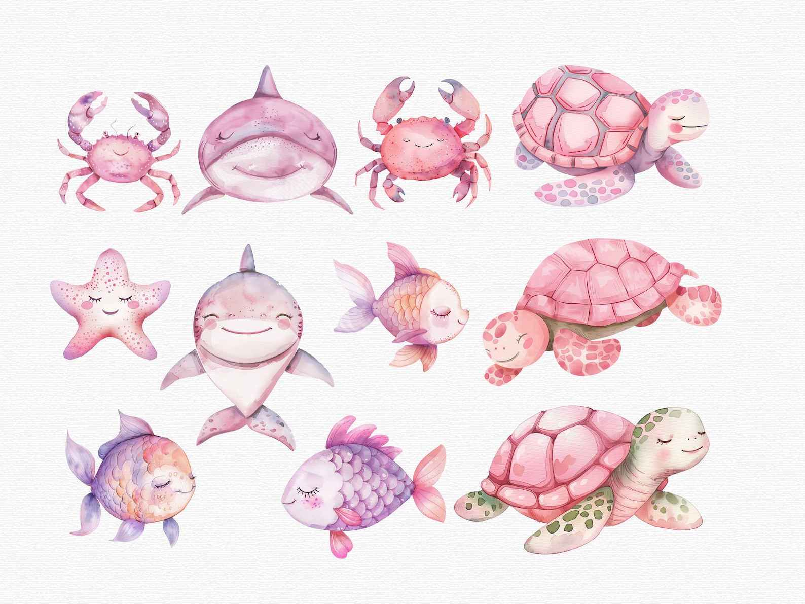 Pink Sea Animals Clipart, Little Sea Animal Clipart, Undersea ...