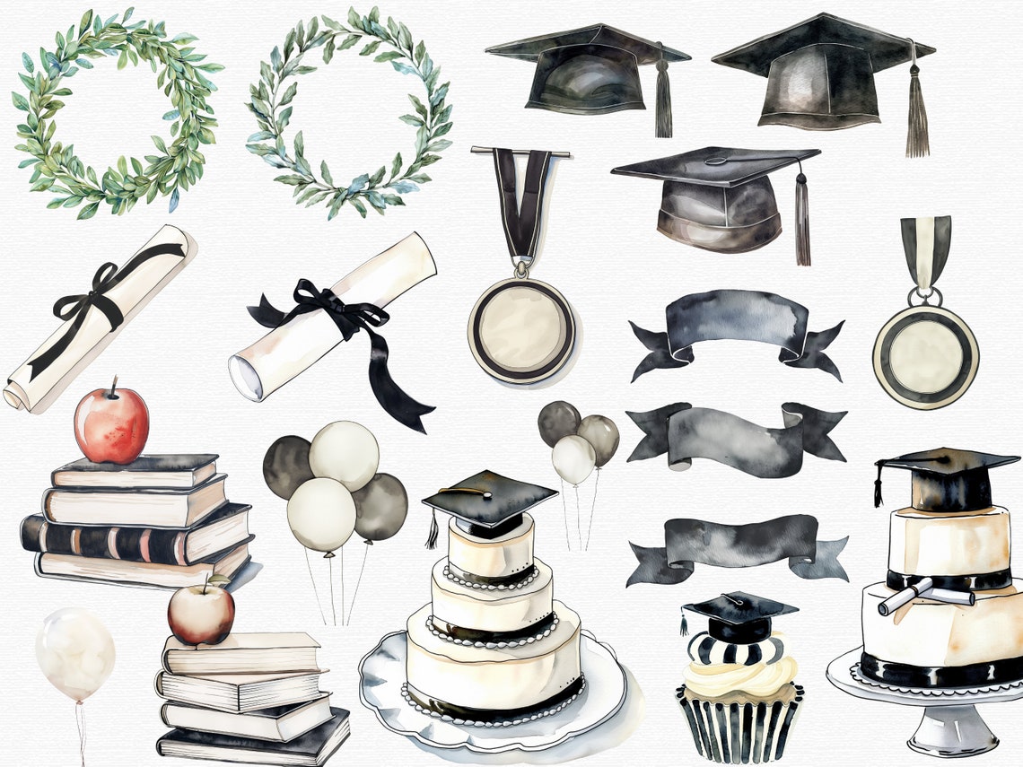 Watercolor Graduation Clipart, Graduation Cap, Graduation Hat, Student ...