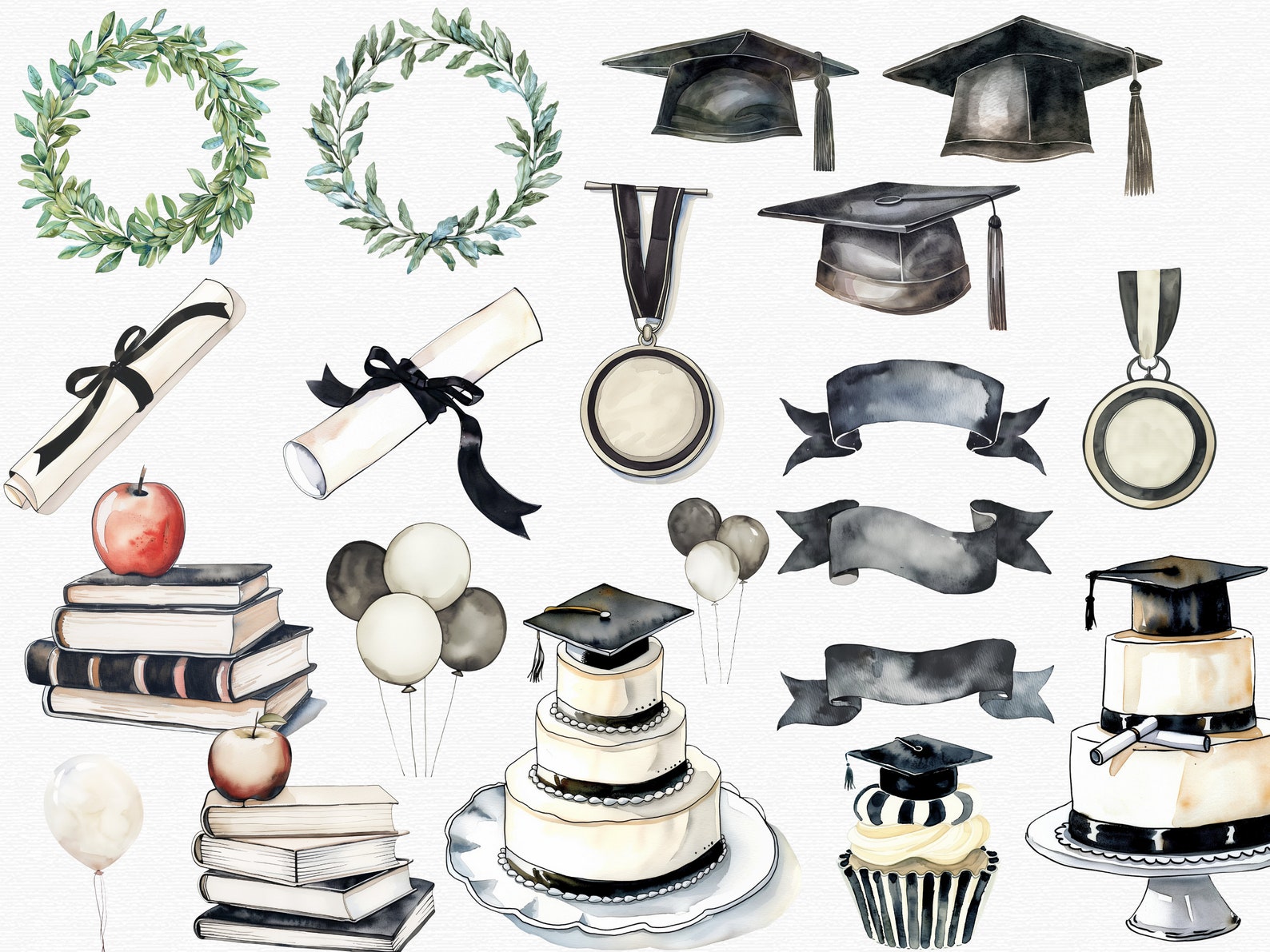 Watercolor Graduation Clipart, Graduation Cap, Graduation Hat, Student ...