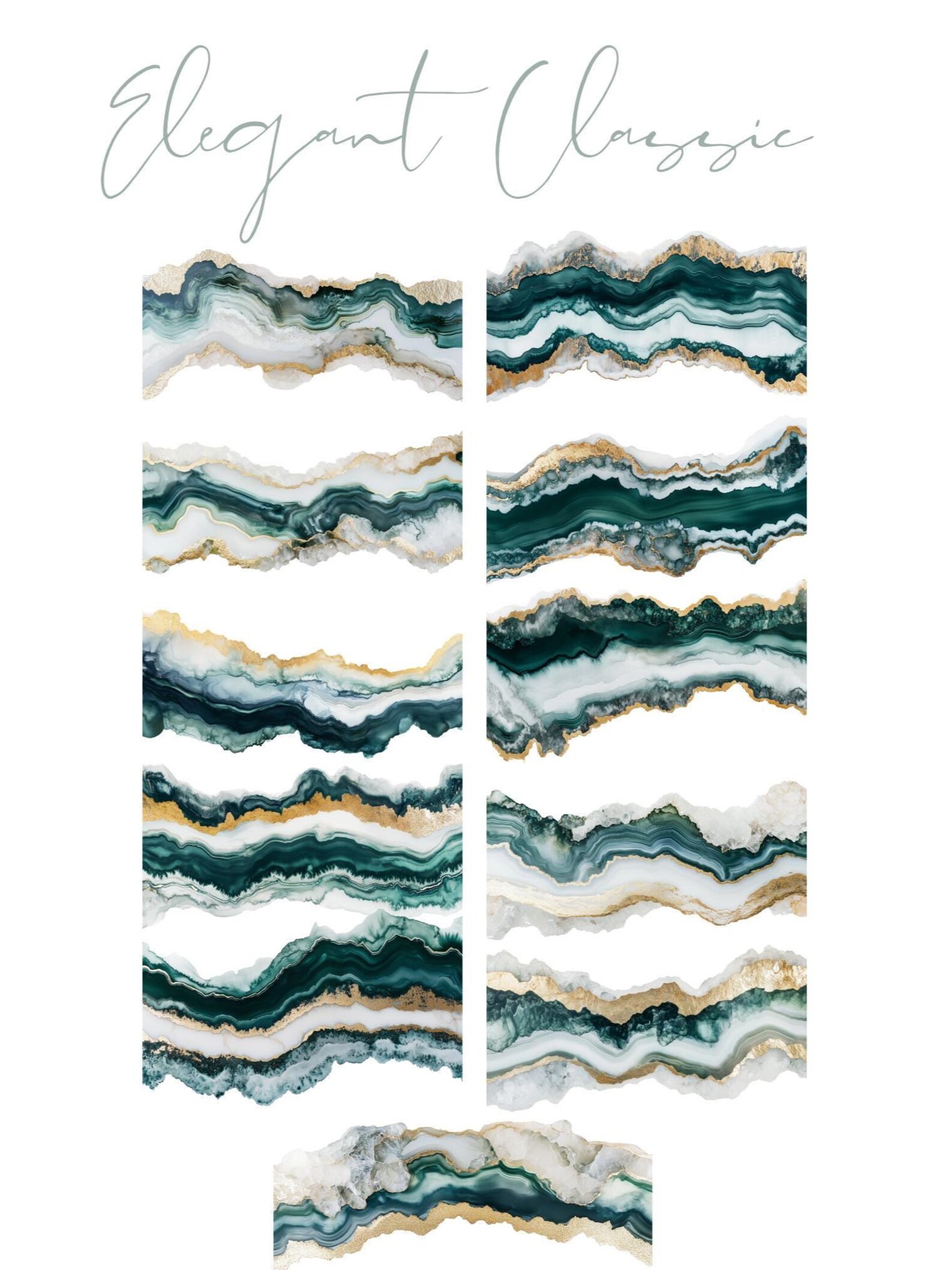 Emerald & Gold Agate Border Clipart PNG, Watercolor Geode Clip Art ...