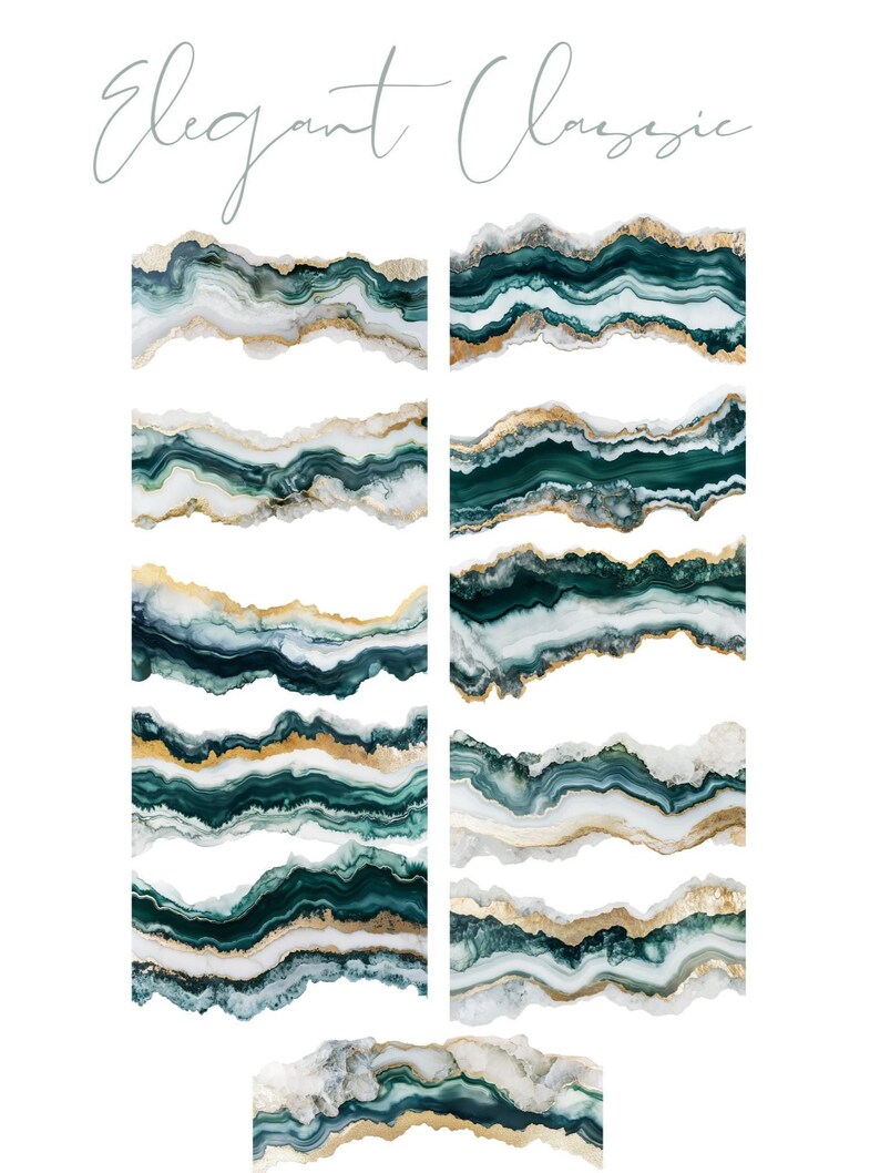 Emerald & Gold Agate Border Clipart PNG, Watercolor Geode Clip Art ...