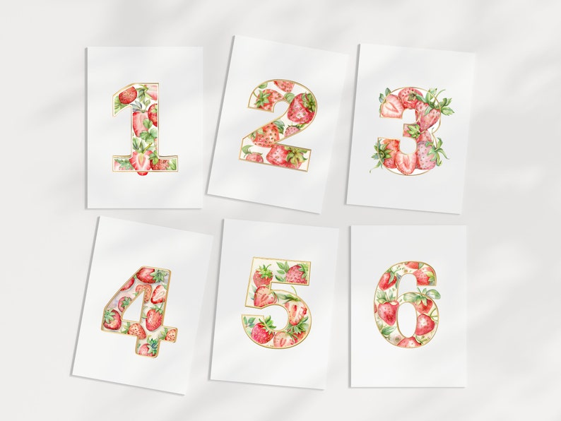 Watercolor Strawberry Number Clipart - Gold Border - Strawberry PNG - 0 ...