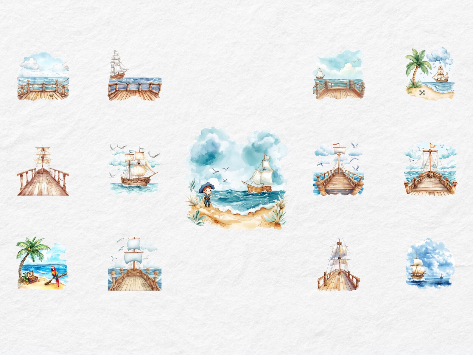 Watercolor Cute Pirate Clipart, Pirate Clipart Set, Pirate Ship ...