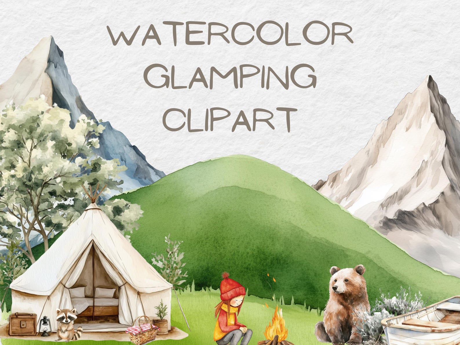 62 Watercolor Glamping Clipart, Outdoor Travel Clipart, Camper Clipart ...