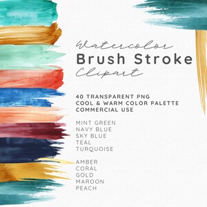 Watercolor Brush Stroke Clipart, Cool and Warm Color, Watercolor Brush ...