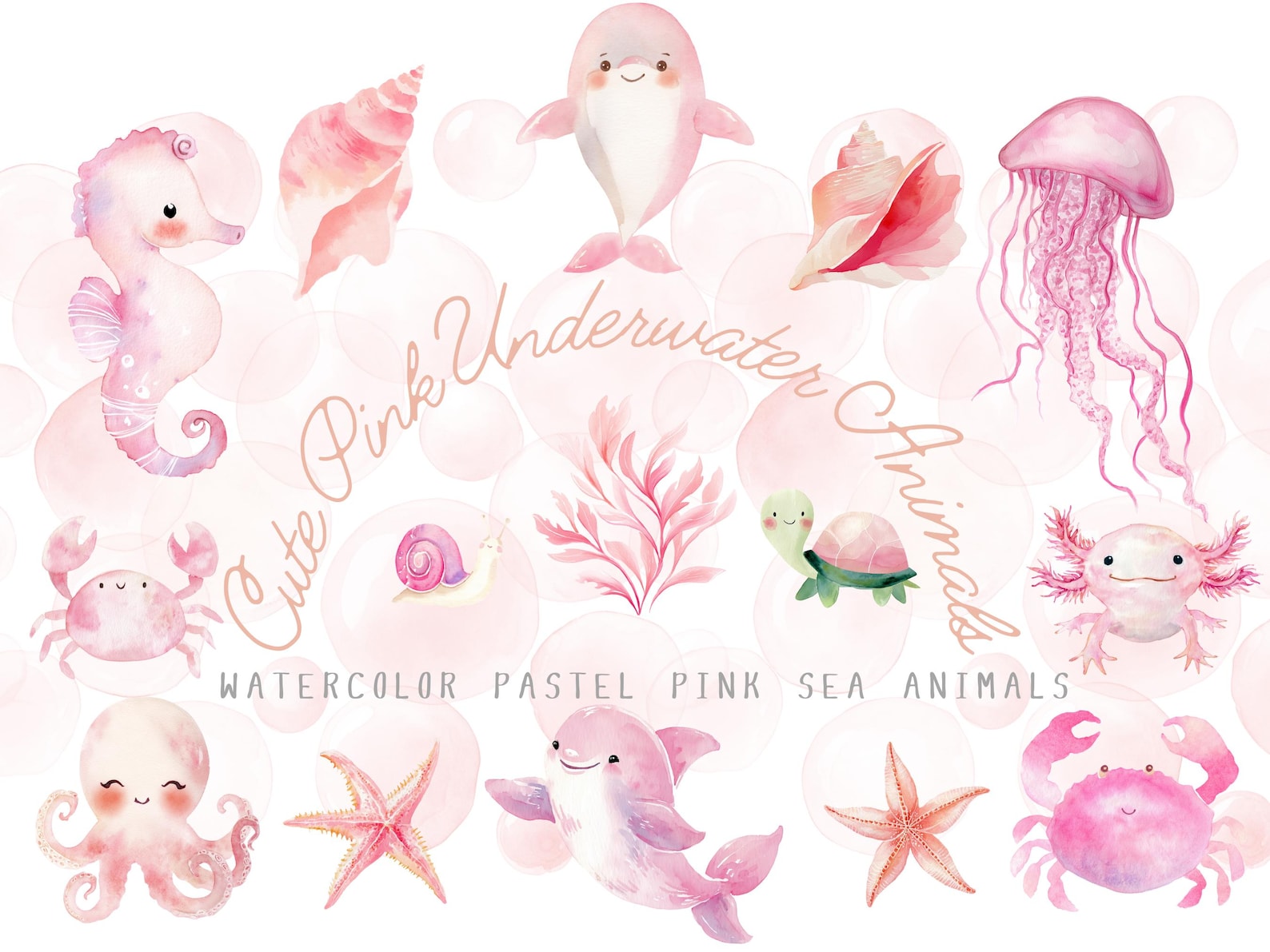 Pink Sea Animals Clipart, Little Sea Animal Clipart, Undersea ...