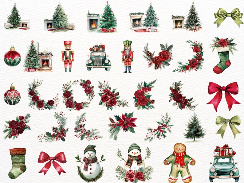 Watercolor Christmas Clipart Christmas Floral Clipart Christmas Tree ...