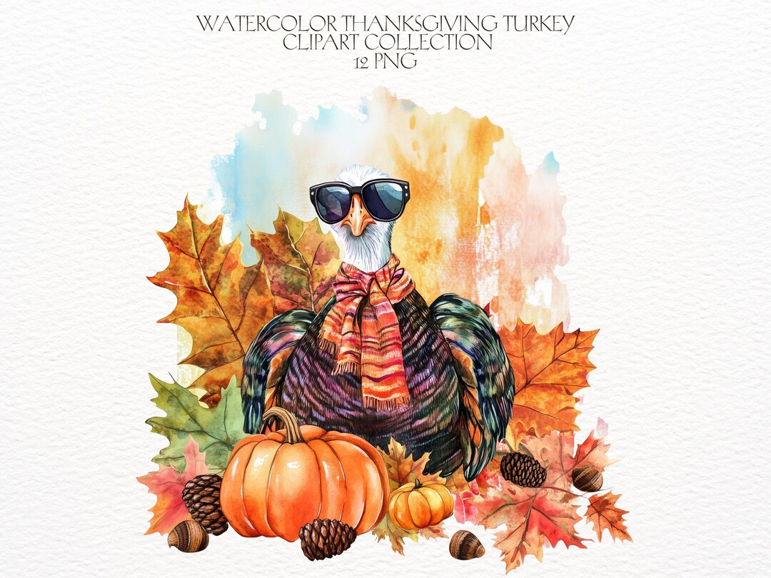Thanksgiving Clipart, Watercolor Turkey Clipart, Autumn, Happy ...
